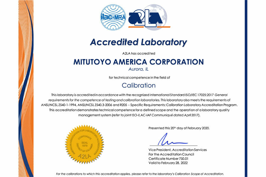 Accreditations | Mitutoyo America Corporation